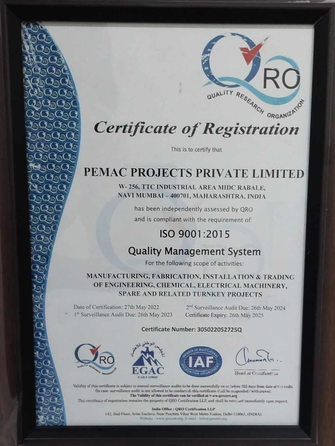 Award & Certificates | Pemac Projects Pvt Ltd
